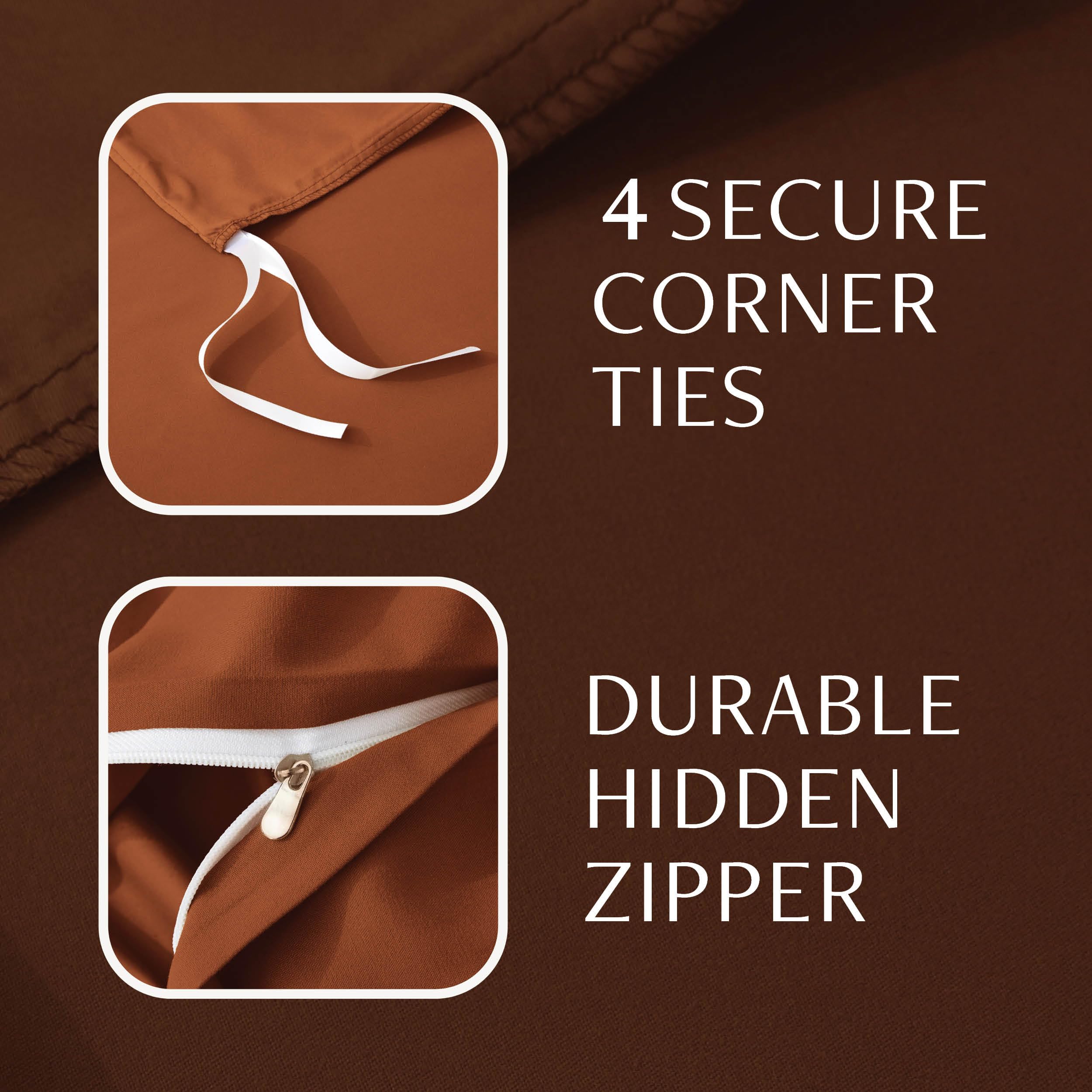 ALAZURIA Queen Size Duvet Cover - 3 Piece Bedding Set (1 Duvet Cover & 2 Pillow Shams) Soft Double Brushed Comforter Cover w/Zipper Closure & Corner Ties - No Comforter (90" X 90", Burnt Orange)