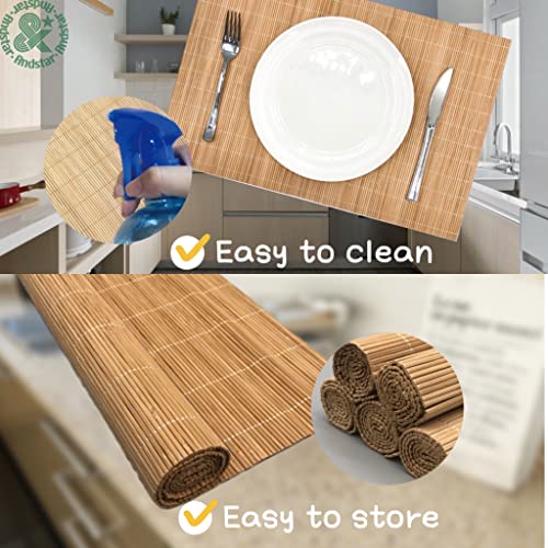 ANDSTAR Set of 8 Pcs Bamboo Placemats Sushi Rolling Mat Japanese Style Natural Anti-Slip Bamboo Placemats Washable Heat-Resistant Table Mats for Dining Room and Kitchen(Brown)