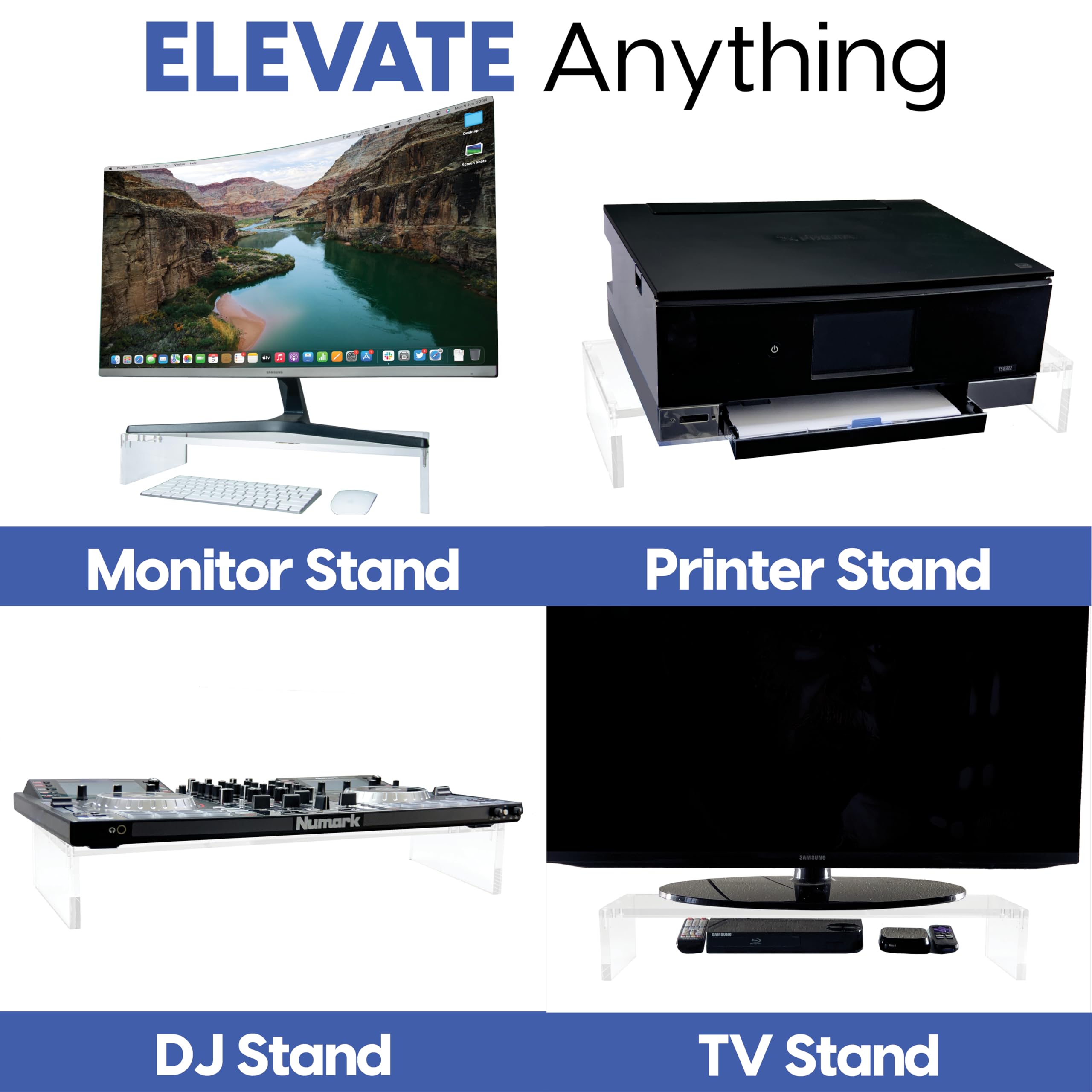 Mammoth DuraClear Acrylic Monitor Stand Riser - 3.5" Elevation and 20" Wide Computer Monitor Stand - Elevate Monitor & Organize Your Workspace