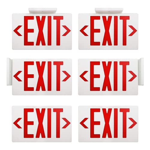 AKT LIGHTING Red LED Exit Sign Emergency Light with Battery Backu, Double Face Hardwired Red Letter Emergency Exit Lighting For Business, Restaurant, Commercial, Supermarket, UL-Listed, 120-277V, 6PCS