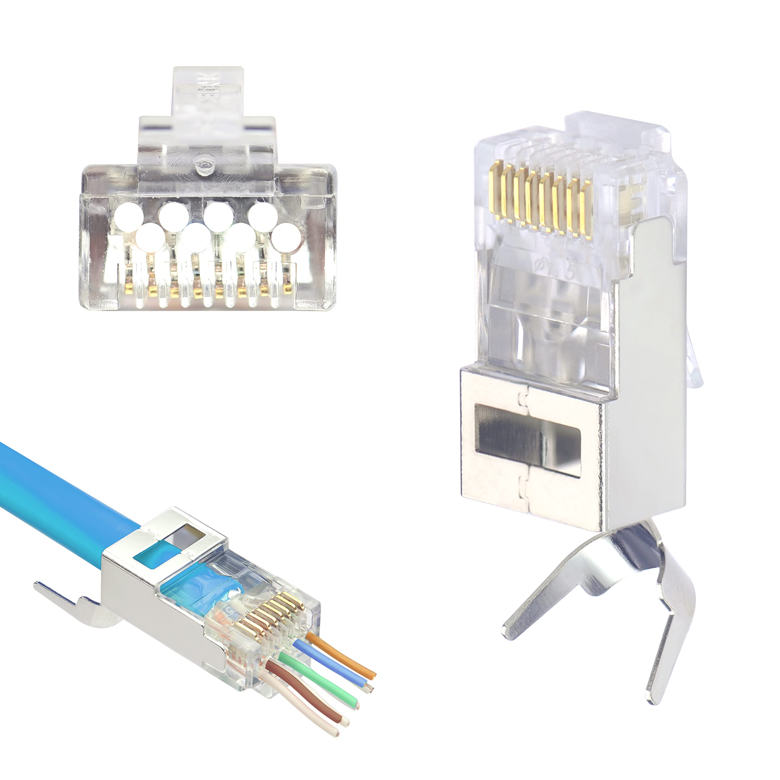 LEENUE CAT7 RJ45 Connector (30 Pack) 50μ Gold-Plated CAT6A RJ45 Pass Through Ethernet Plug for CAT7 Solid or Stranded Thick Network Cable 23 AWG