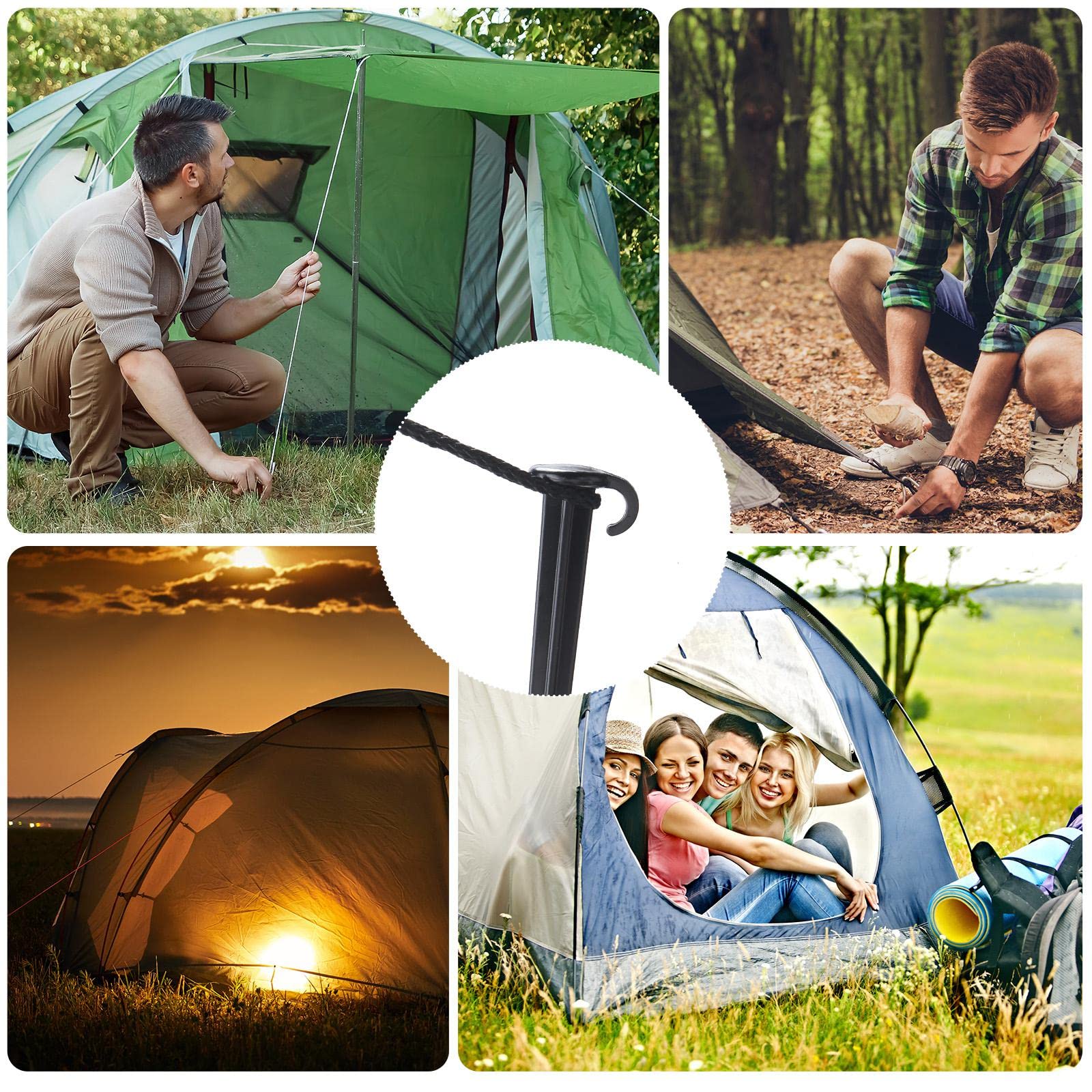 16 Sets Canopy Stakes with Nylon Ropes and Hook Tent Plastic Beach Tent Pegs Heavy Duty Tent Ground Anchor Stakes Outdoor Inflatables Stakes Tents Spikes for Garden Camping Lawn, 7 Inch