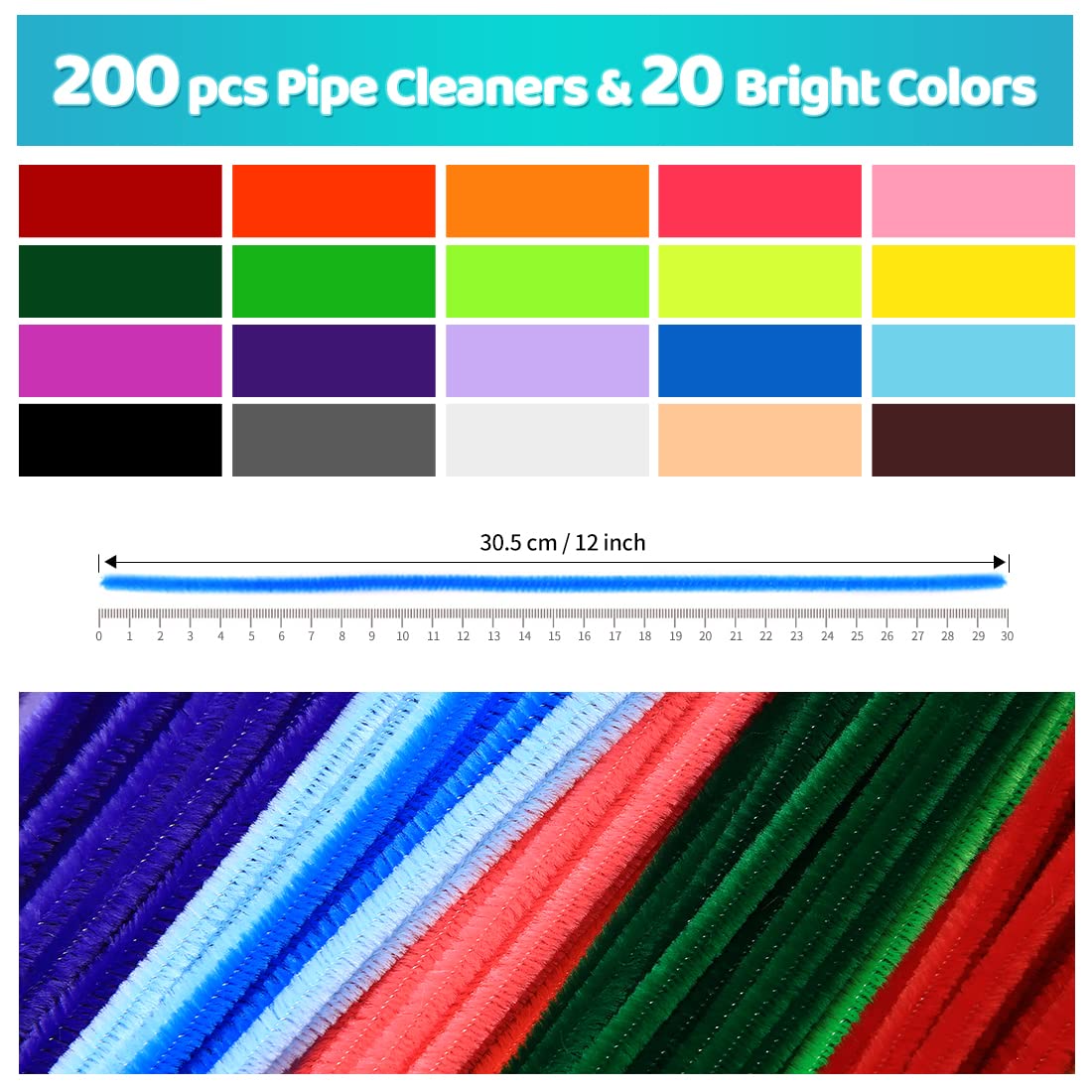 200 multi-color pipe cleaners+1000 multi-color pony beads bundle, pony beads, pipe cleaners, arts and crafts, jewelry making.