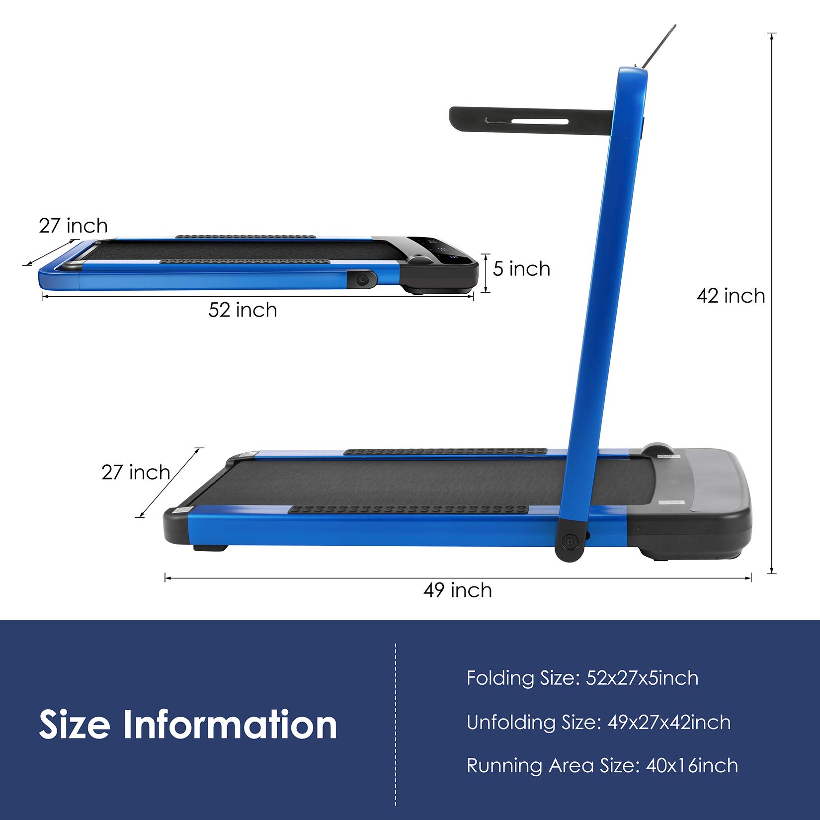 2 in 1 Under Desk Folding Treadmill,Electric Motorized Portable Pad Treadmills Walking Jogging Running Exercise Fitness Machine with Remote Controller App Control and LED Display for Home Gym
