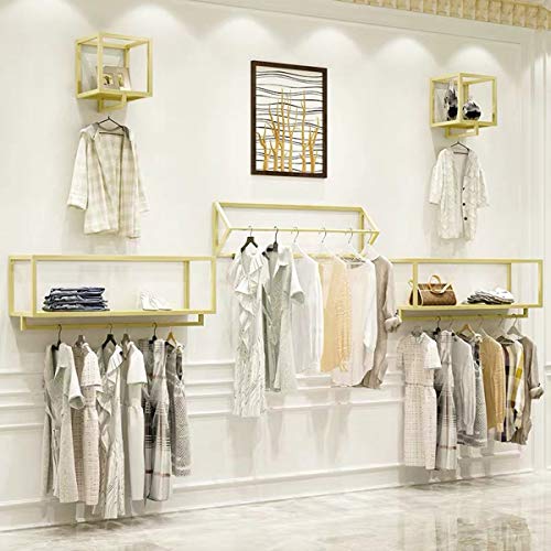 MDEPYCO Creative Triangle Display Garment Racks in Boutique Clothing Stores, Wall-Mounted Hanging Clothes Shelf in Home, Towel Racks for Bathroom Storage (Gold, 31.5" L)