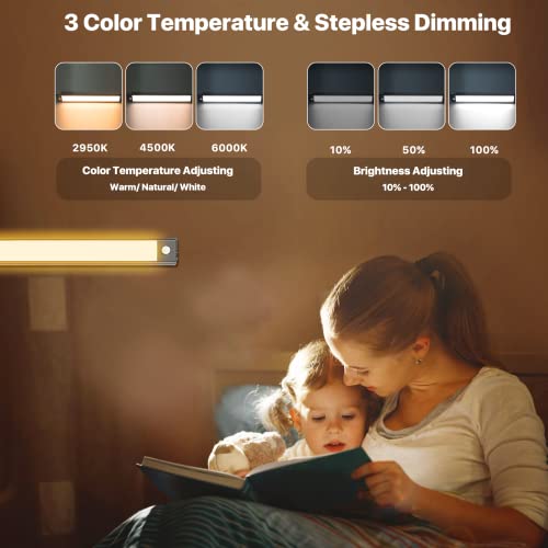 Aipolloo 69 LED Under Cabinet Lighting 2 Pack, 3 Color Motion Sensor Light Indoor, 3000mAh Rechargeable Stepless Dimmable Closet Lights, Wireless Battery Operated Under Counter Light for Kitchen