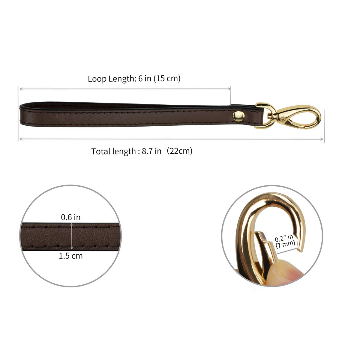 Allzedream Wristlet Strap Genuine Leather Replacement Clutch Purse Key Wrist Lanyard (Dark Brown)