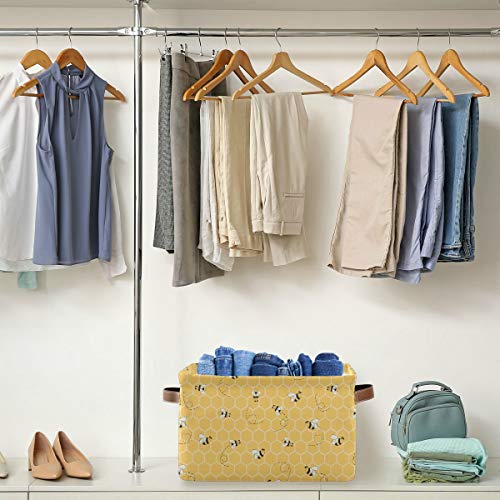 Storage Basket Cube Yellow Animal Bee Honey Comb Large Collapsible Toys Storage Box Bin Laundry Organizer for Closet Shelf Nursery Kids Bedroom,15x11x9.5 in,1 Pack