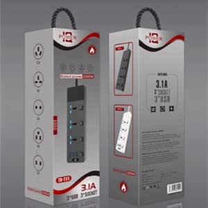 2pcs Black Extension Cords with USB Ports