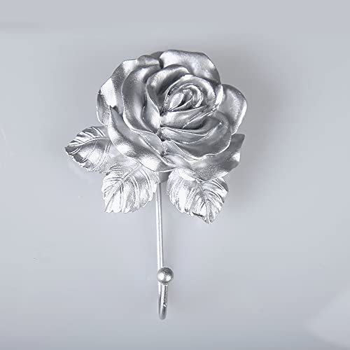 MDPLY Classic Rose of Pastoral Coat Hook Wall Mounted Wall Decor Durable Handmade Resin Decorative Robe Hook, Scarf, Bag, Towel, Hat etc for Kitchen Bathroom Office (Silver)