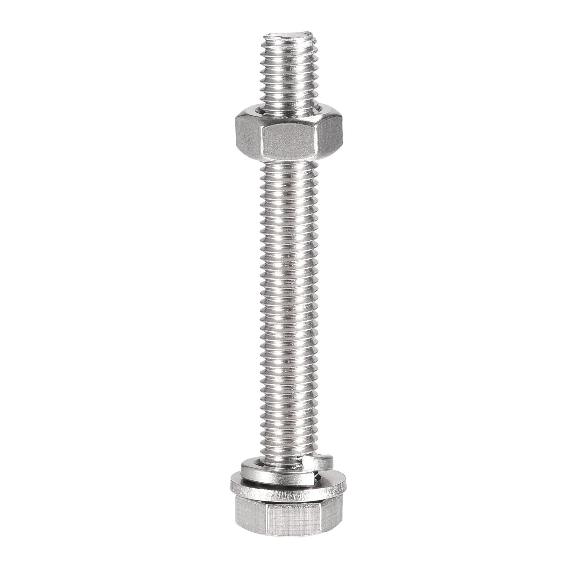 uxcell M10 x 80mm Hex Head Screws Bolts, Nuts, Flat & Lock Washers Kits, 304 Stainless Steel Fully Thread Hexagon Bolts 4 Sets