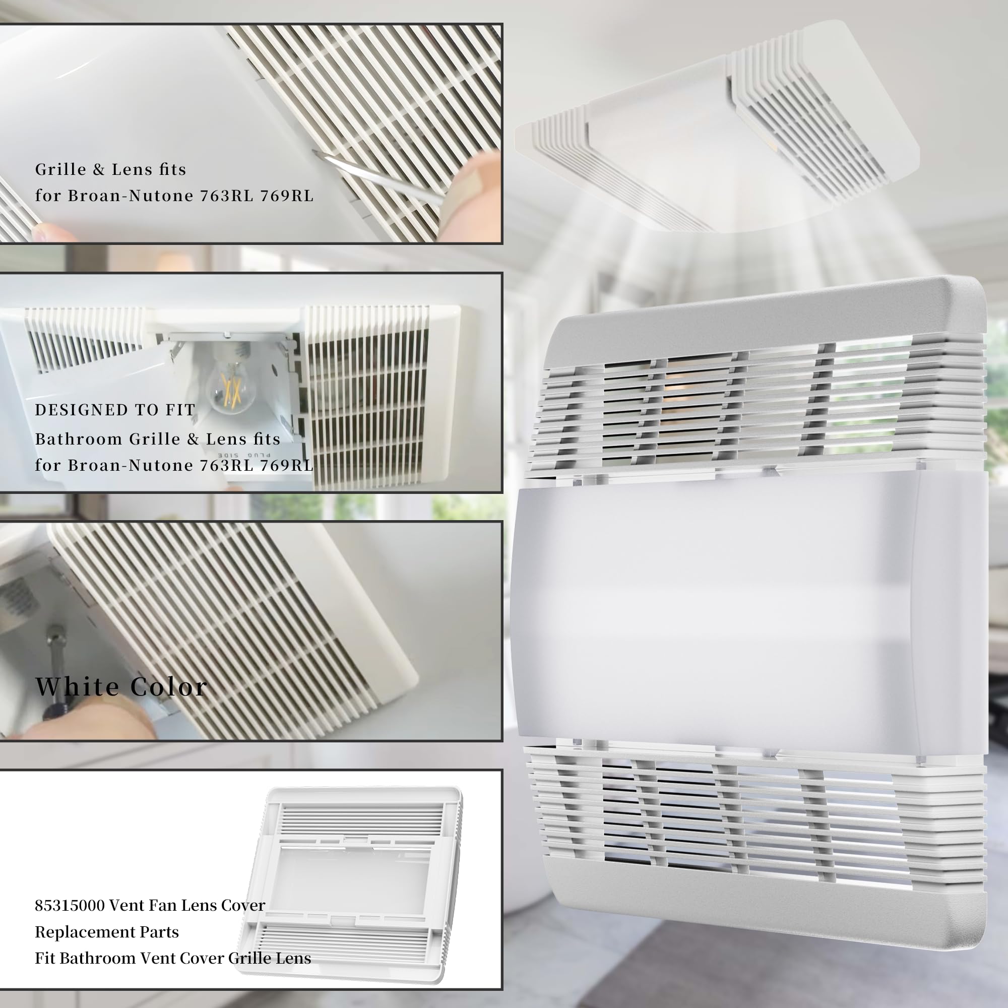 85315000 Vent Fan Cover Grille And Lens Replacement for Broan Nutone Bathroom Ventilation Plastic Cover,Bathroom Fan Exhaust Fits Broan Nutone 663,663N,663FL,663LN,669L,669LN,669FN,770F,763RLN,769RLN