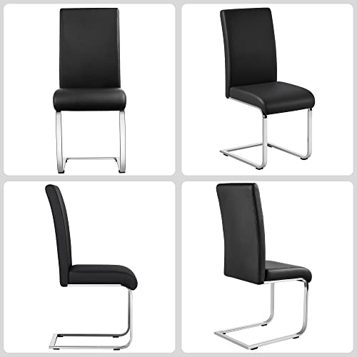Yaheetech 4pcs Dining Chairs Armless Leather Dining/Desk Room Kitchen Chairs with Upholstered Seat, Metal Legs and High Back for Kitchen, Living Room, Leisure, Black