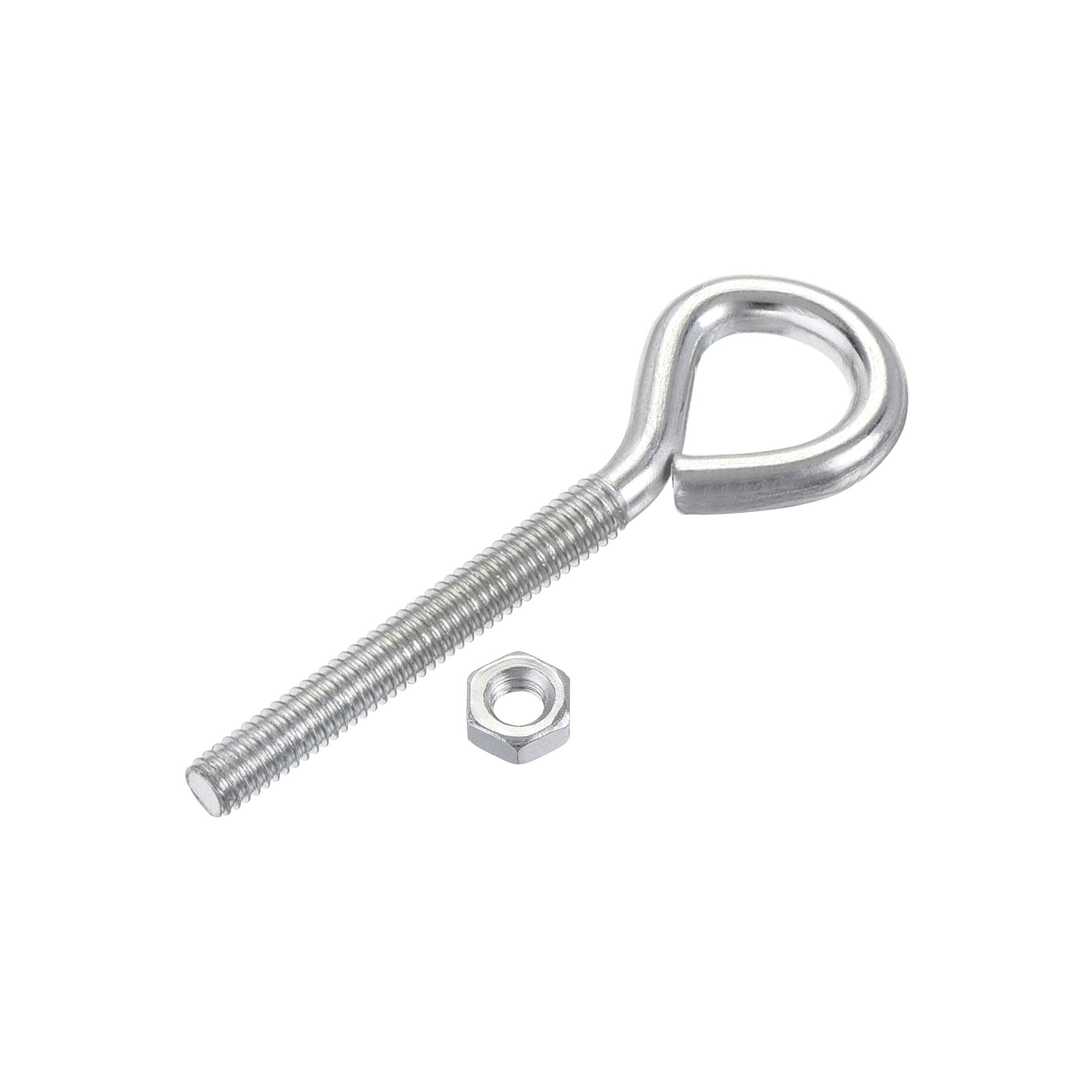 uxcell M4x40mm Eye Hooks Screws Bolts Kit, 15pcs Carbon Steel Hanger Eyelet Hooks Screw with Hex Nuts for Metal Hook, Wood Terminal Ring Hooks