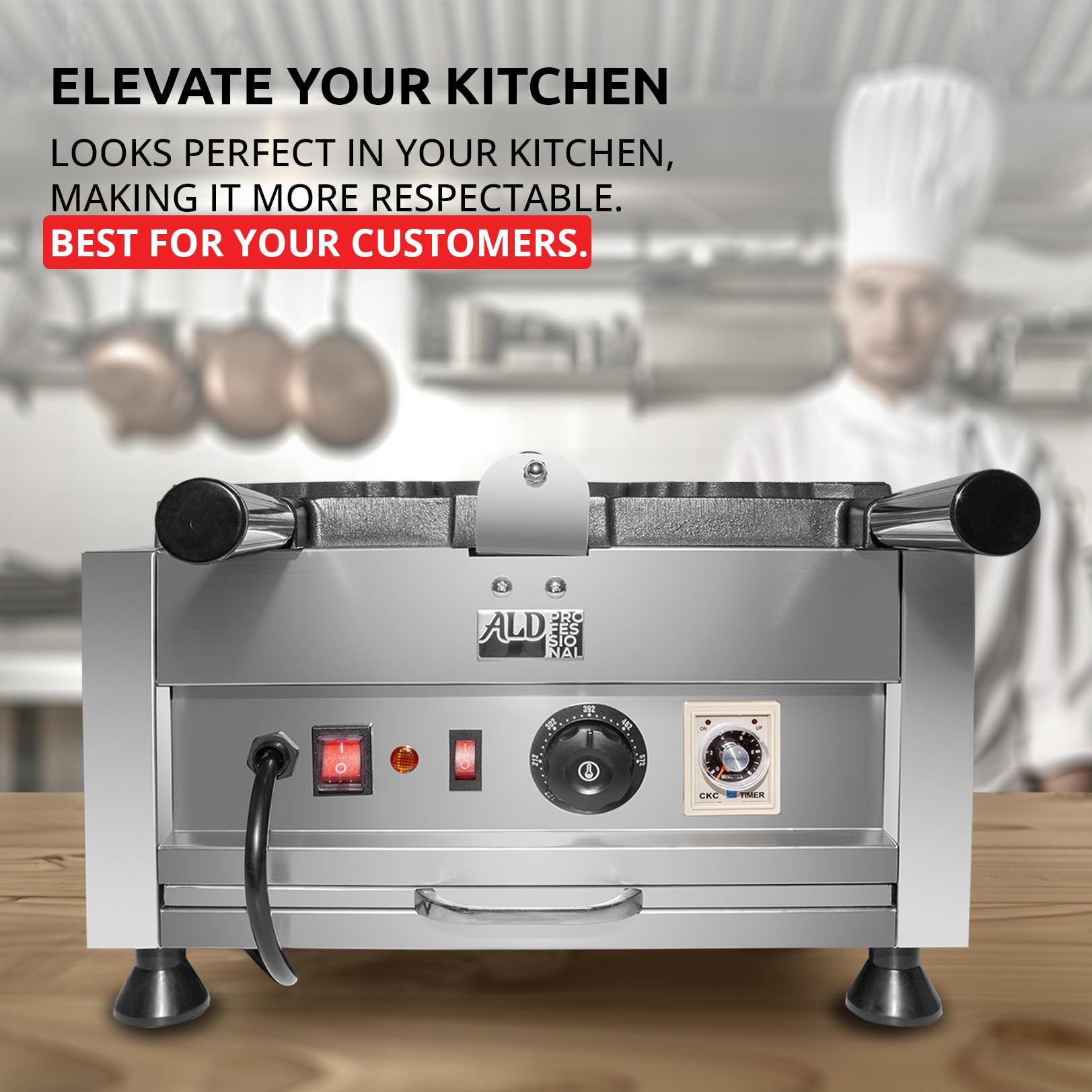 ALDKitchen Taiyaki Fish Waffle Maker | Electric Taiyaki Machine | Fish Shaped Waffle Cones | Stainless Steel Professional | Nonstick Coating | 110V (Six Fishes)