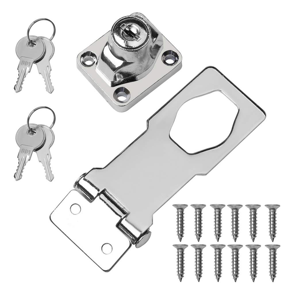 2 Packs Keyed Hasp Locks Stainless Steel,Twist Knob Keyed Locking Hasp for Small Doors, Cabinets and More with a Screwdriver,Chrome Plated (3Inch with Keys)