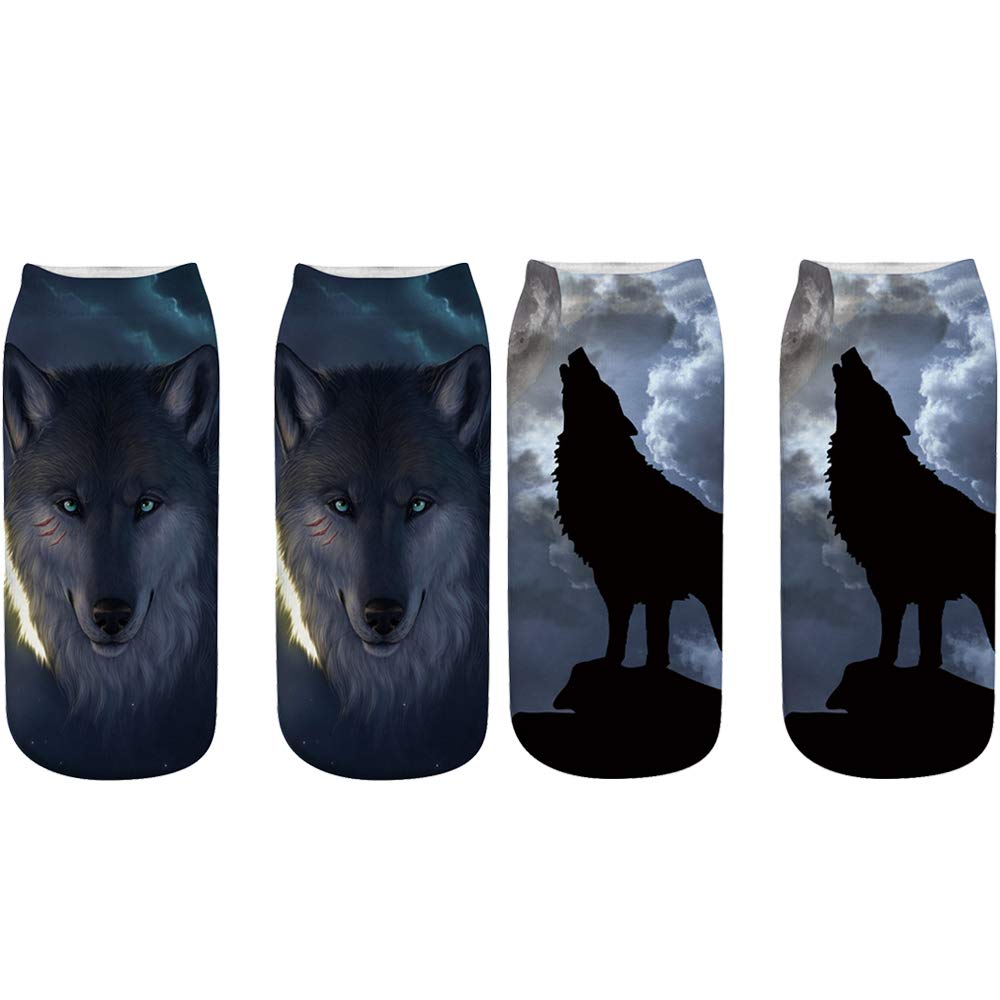 Angelteers 3D Wolf Ankle Socks Funny Animal Graphic Summer Short Socks for Boys (3D Wolf), Shoe Size: 3-7