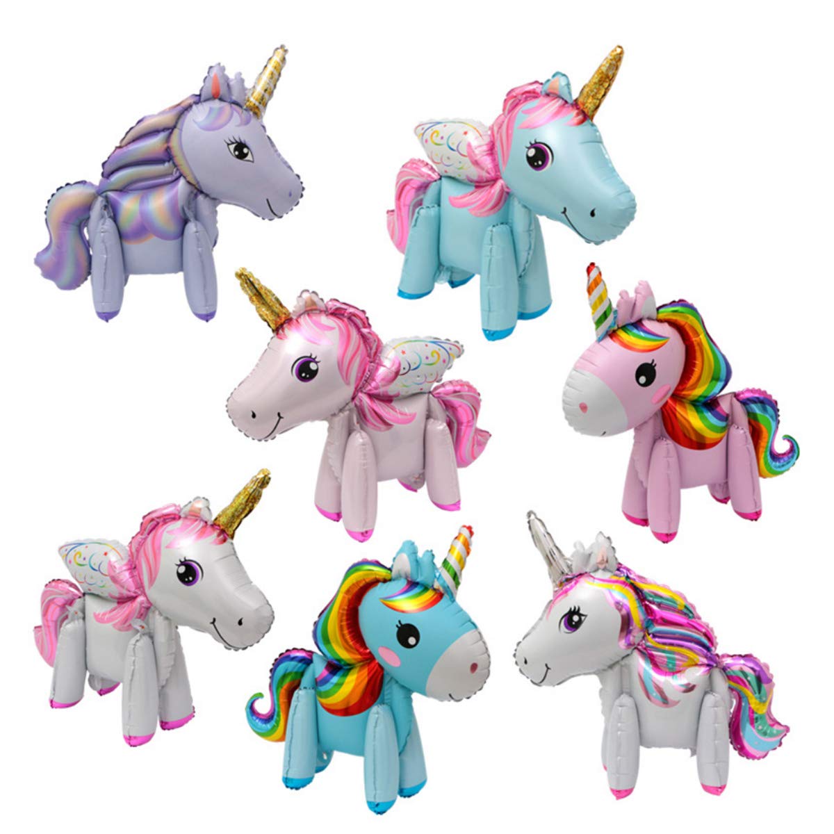 6 Pack 3D Unicorn Balloons Walking Animal Balloons Aluminum Foil Balloons for Birthday Party Decorations Supplies Wedding Baby Shower Decoration, 6 Style
