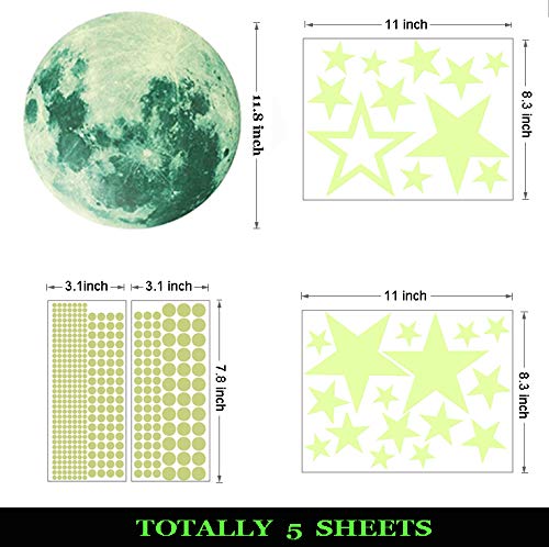 Homics Glow in The Dark Moon and Stars for Ceiling Nursery Wall Decals Stickers Luminous at Night for Kids Bedding Room