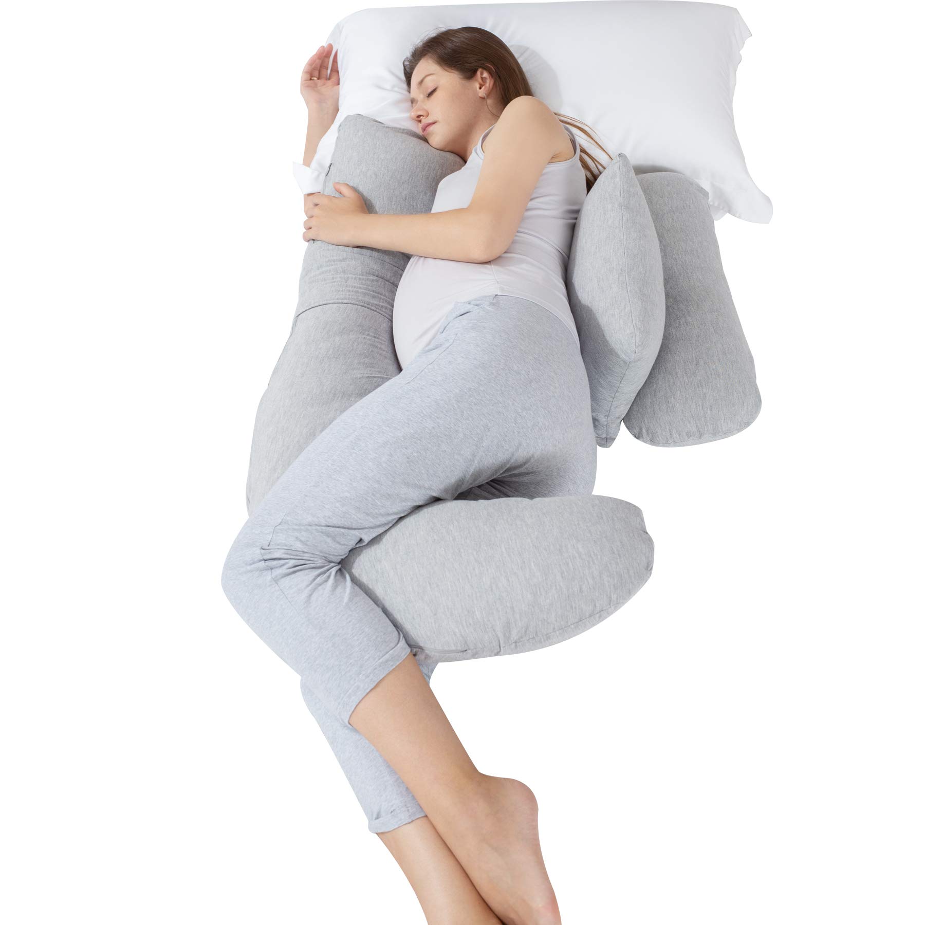 Bedsure Pregnancy Body Pillow,Maternity Pillow for Pregnant Women,H-Shaped Adjustable Pillow with Removable Washable Jersey Cover,Detachable Extension,Standard Size 51x27x7.8 Inches,Grey