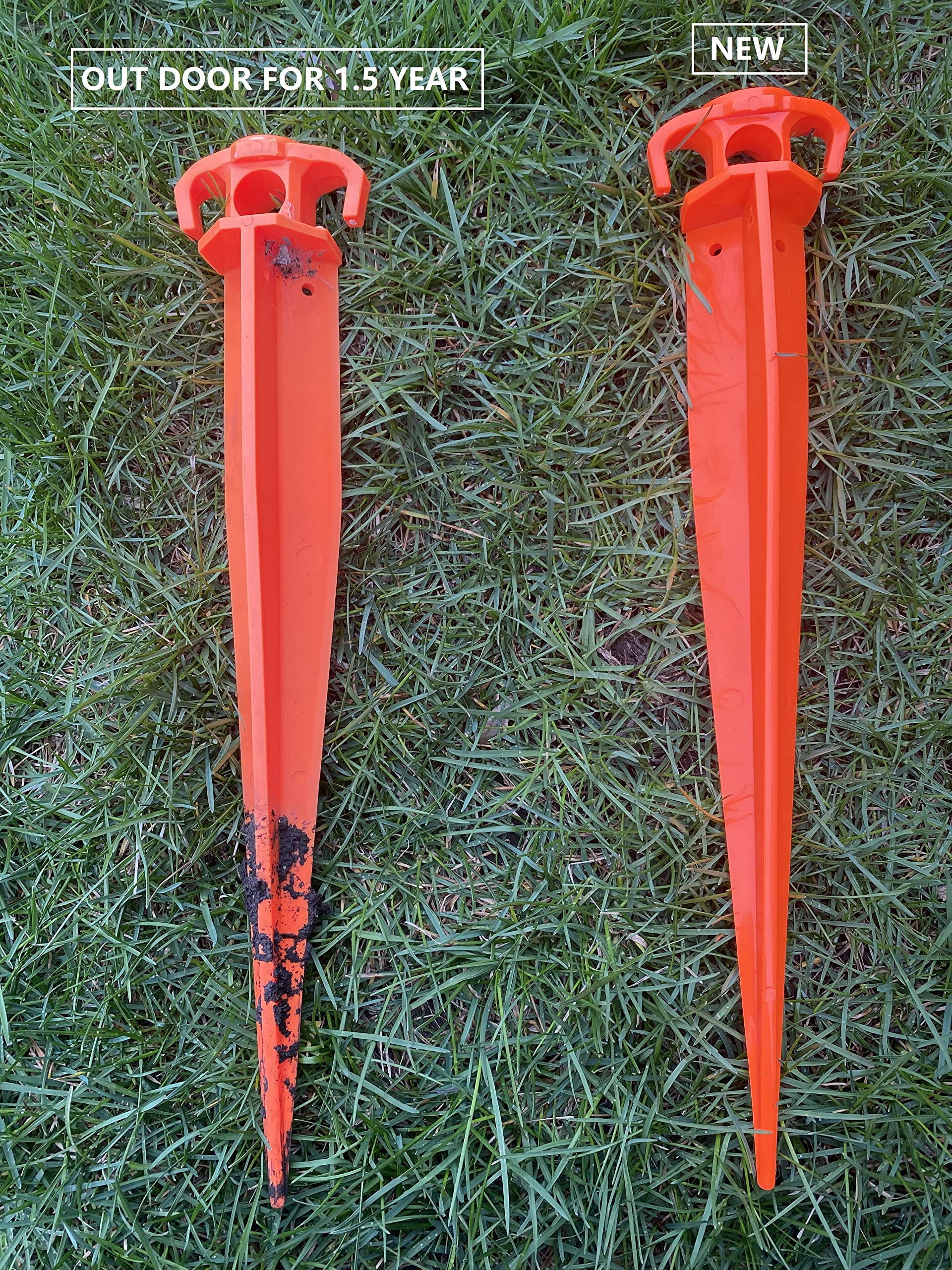 16" 12 PCS Tent Pegs Garden Stakes Durable and Strong Plastic Tent Stakes for Beach Mat, Camping, Hiking, Garden, Landscape Stakes, Orange Stakes UV Resistant