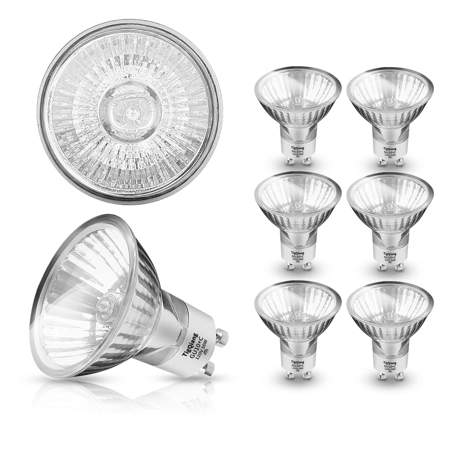 6 Pack 50W GU10 Halogen Light Bulb, MR16 GU10+C Halogen Bulbs, 3000 Hour Life Dimmable JDR-C Replace Light Bulb for Candle Warmer Lamp, Track Light, Recessed Light, Range Hood, 2900K, 2500Lm, 100+ CRI