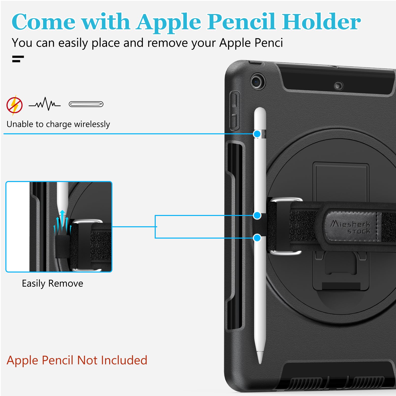 Case for iPad 6th/5th Generation: Protective TPU Cover for iPad 9.7 (2018/2017) & iPad Air 2 9.7" with Screen Protector- Stand- Handle- Shoulder Strap-Pencil Holder- Black
