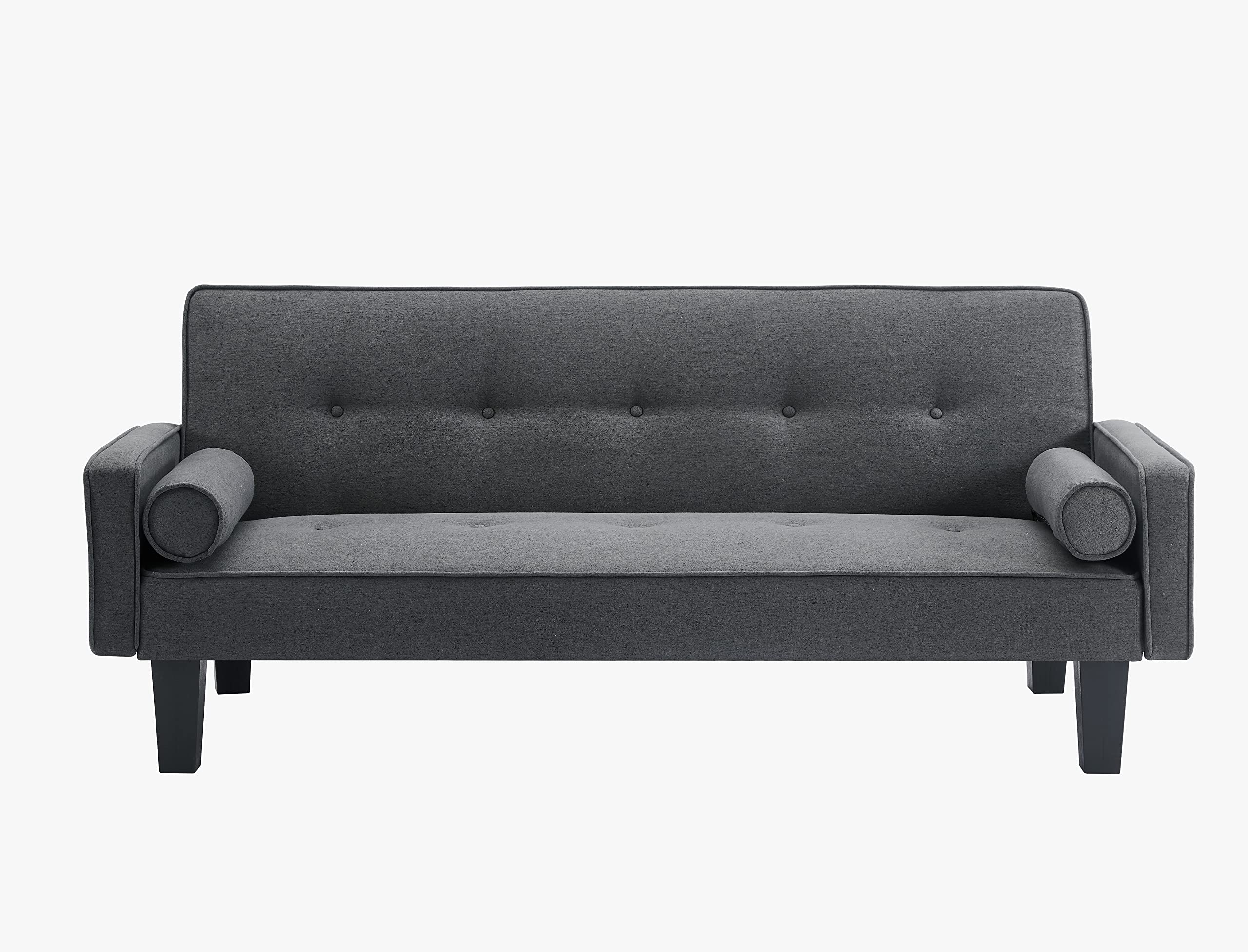 71.65" Linen Upholstered Futon Loveseat Convertible Sleeper Couch Bed W/Throw Pillows,Compact Foldable Sleep Recliner Sofa,2 Seaters Love Seat with Reclining Backrest to Napping Daybed