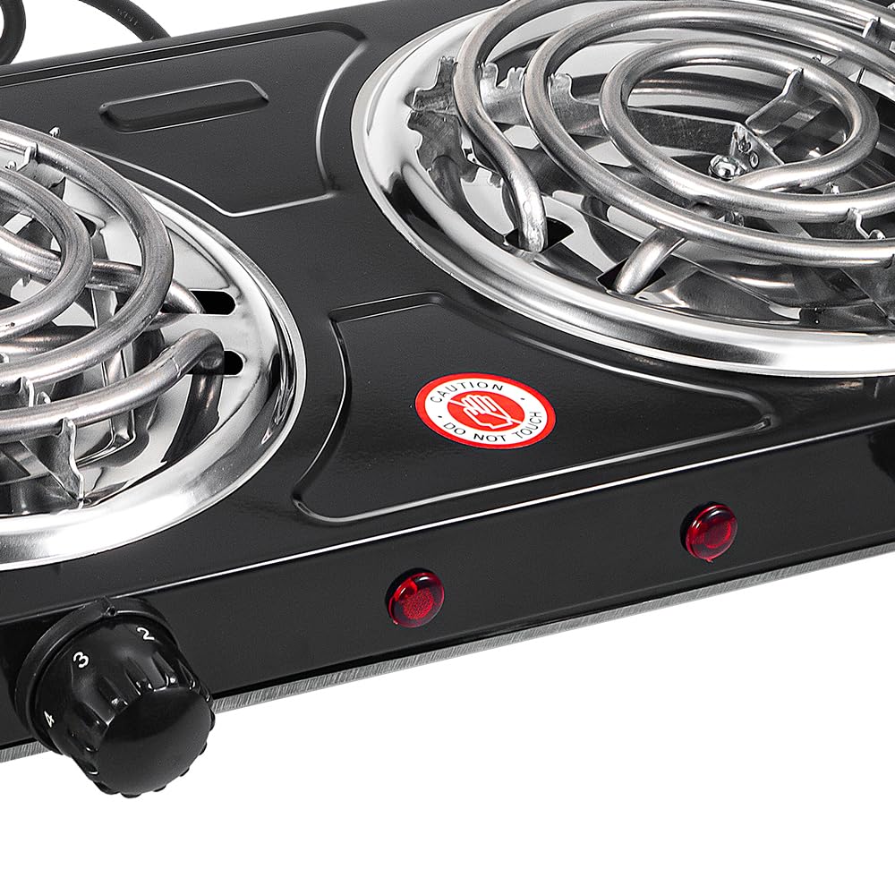2000W Hot Plate for Cooking, Portable Electric Double Coil Burner for Kitchen Camping with Dual Control & 5 Level Temperature Control, Hot Plate Burners Easy to Clean, Electric Double Burner Cooktop