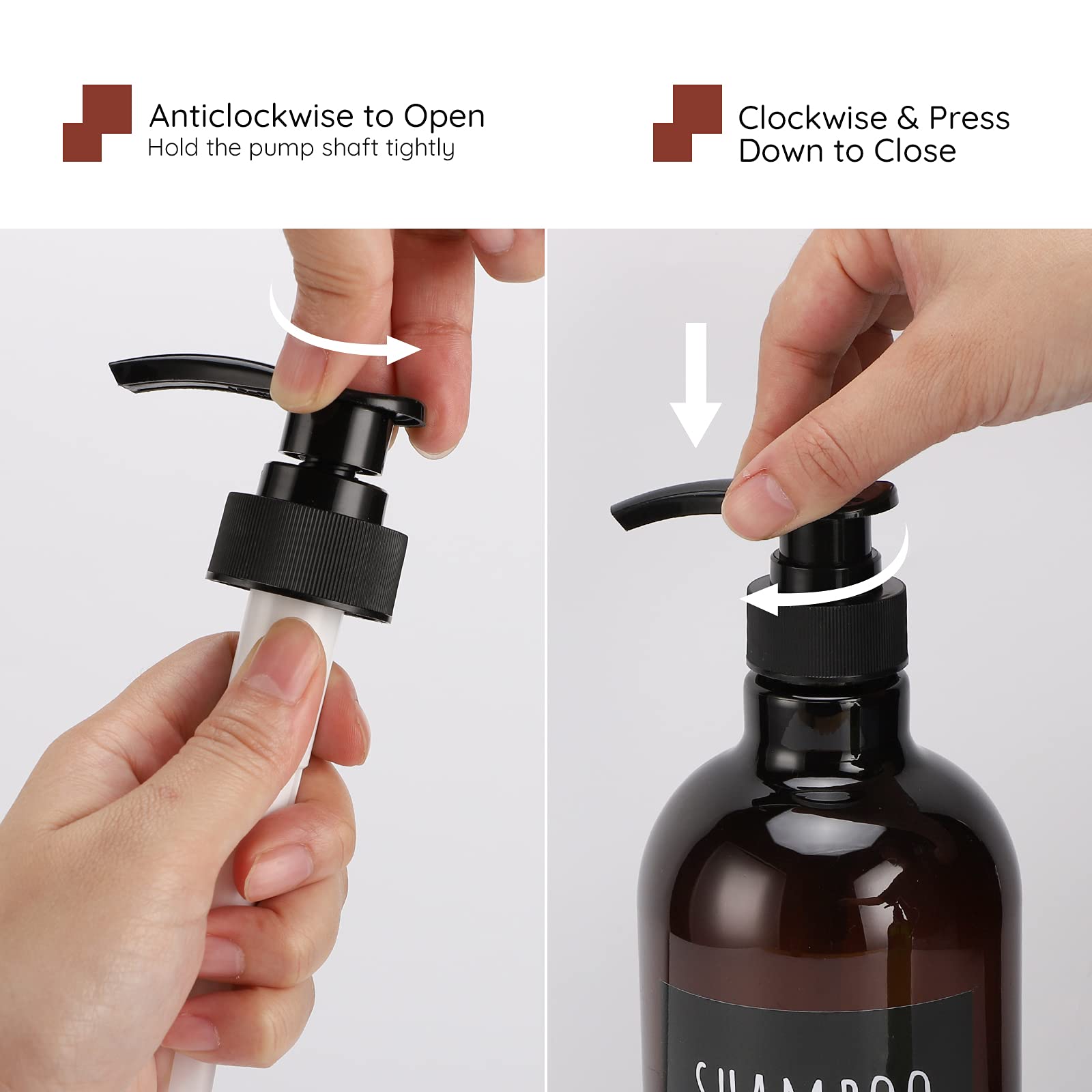 Segbeauty 32oz Shampoo Bottle, Empty Shampoo and Conditioner Bottle with Pump, 3pcs 1Liter Shampoo Dispenser Bottle for Body Soap Conditioner, Labeled Brown Plastic Press Dispenser Refillable