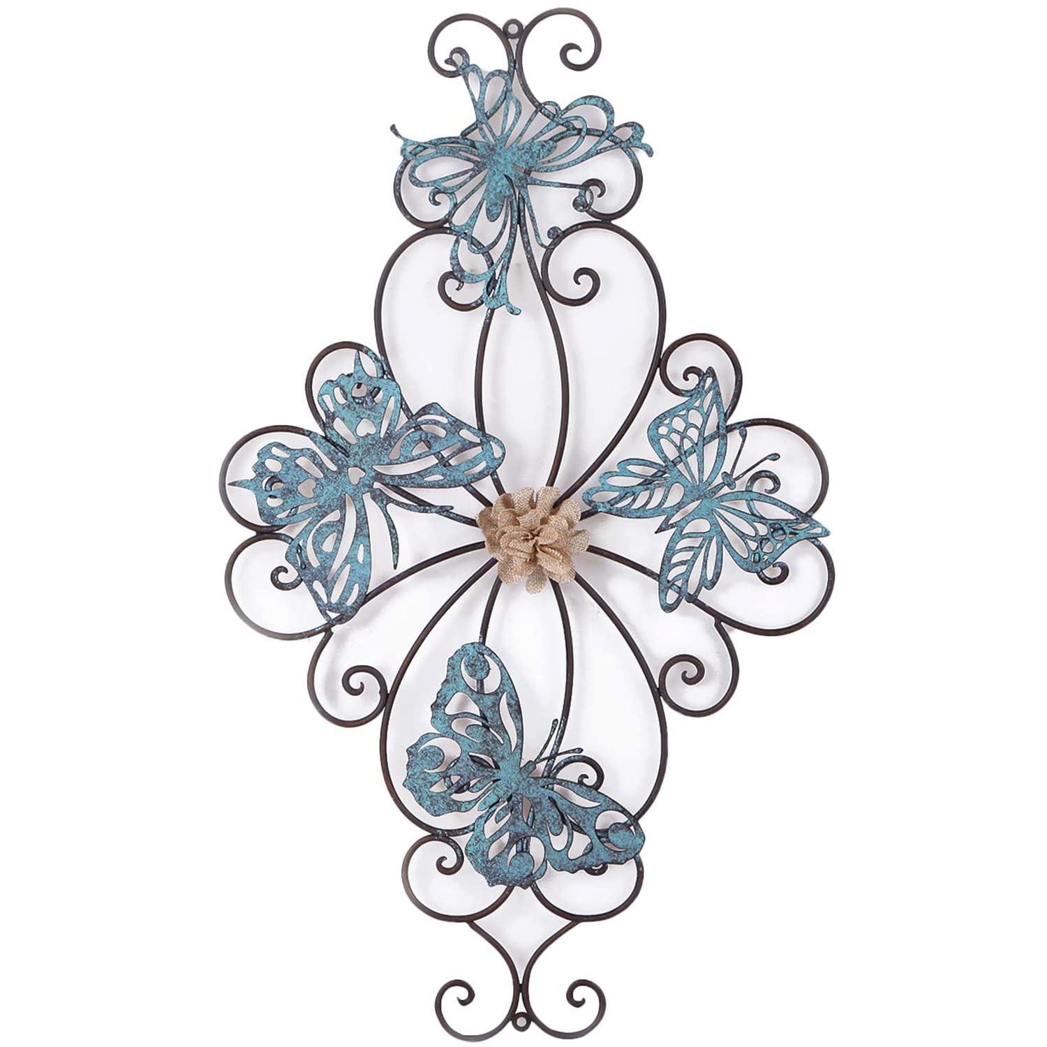 Adeco Metal Butterfly Scroll Wall Sculpture 26.5" Wall Art Decor Hang Indoor Outdoor for Home, Bedroom, Living Room, Office, Garden