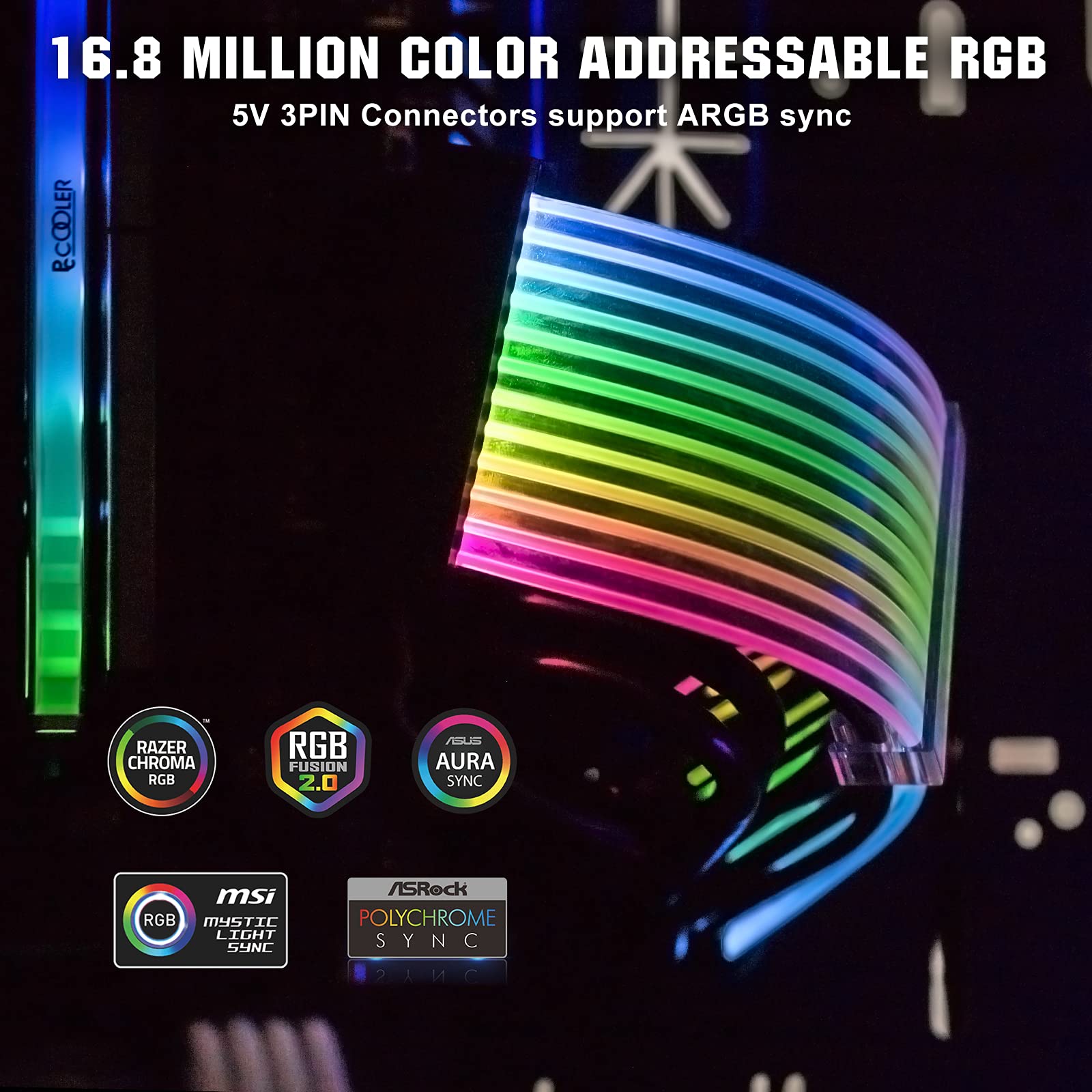 HLTJAN PCCOOLER Power Supply Cable, Customization 24 Pin ATX RGB Cable Extension Kit 16AWG, 5V 3Pin Synchronized PSU Cable for RGB Software from All Major Motherboard Cable Management