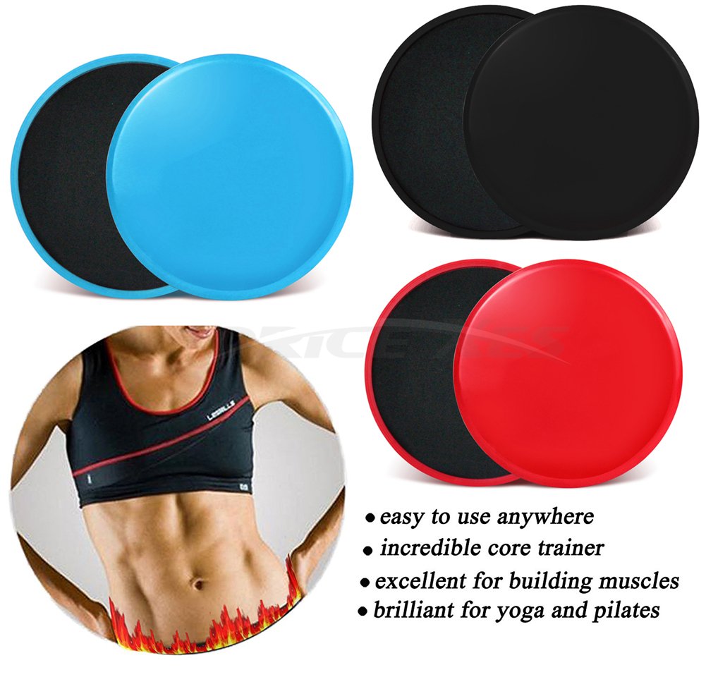 2 x Dual Sided Gliding Discs Exercise Sliders Core Sliders Fitness Ultimate Trainer Gym Home Abdominal & Total Full Body Workout Equipment on ALL surfaces Slide & Glide Exercises (Blue, Circle)