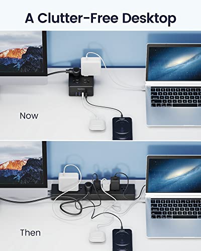 5ft Power Strip, SUPERDANNY Surge Protector 900 Joules, 4-Outlet 4-USB Extension Cord, Overload Switch, Grounded, Mountable, Desktop Charging Station for Home, Office, School, Dorm, Computer, Black