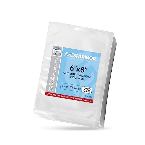 Avid Armor – Chamber Machine Pouches, Pre-Cut Chamber Vacuum Sealer Bags, Heavy Duty Seal Pouch, BPA-Free Chamber Sealer, 6 x 8 inches, Pack of 250 Vacuum Chamber Pouches