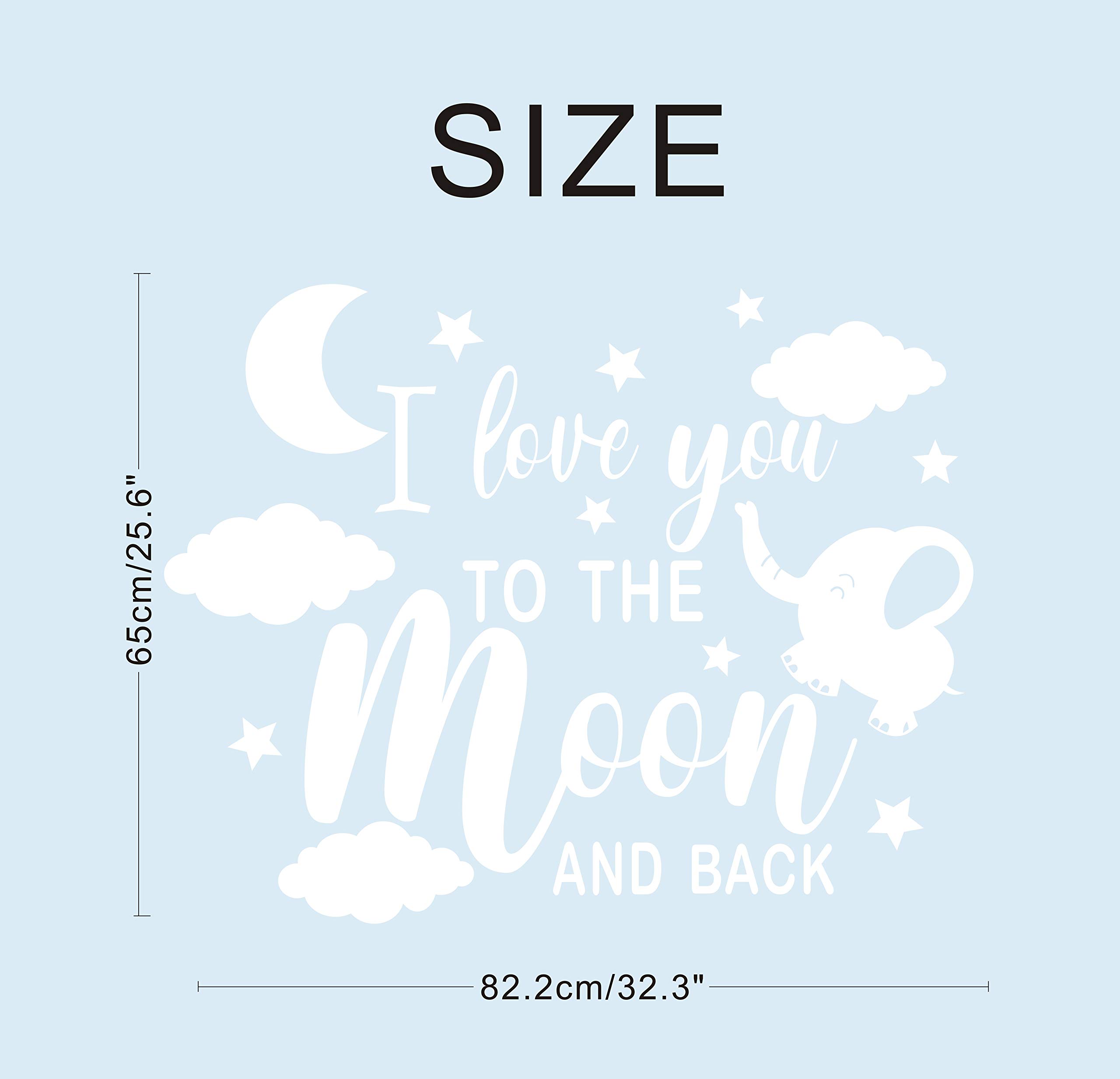 DDK I Love You to The Moon and Back Elephant Baby Kids Wall Decals Moon Stars and Clouds Space Wall Art Decals (White)