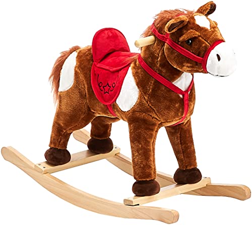 Animal Adventure | Real Wood Ride-On Plush Rocker | Chestnut Horse | Perfect for Ages 3+, 28" x 12" x 22"