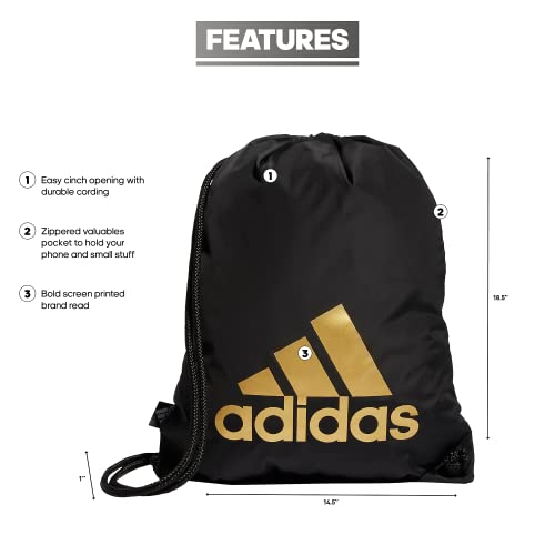 adidas Ready Sackpack, Black/Gold Metallic, One Size