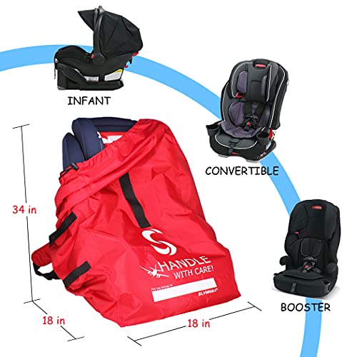 SLYNNAR Car Seat Travel Bag for Airplane - Waterproof Padded Backpack Straps Fits Convertible Car Seats, Infant carriers & Booster Seats, Red