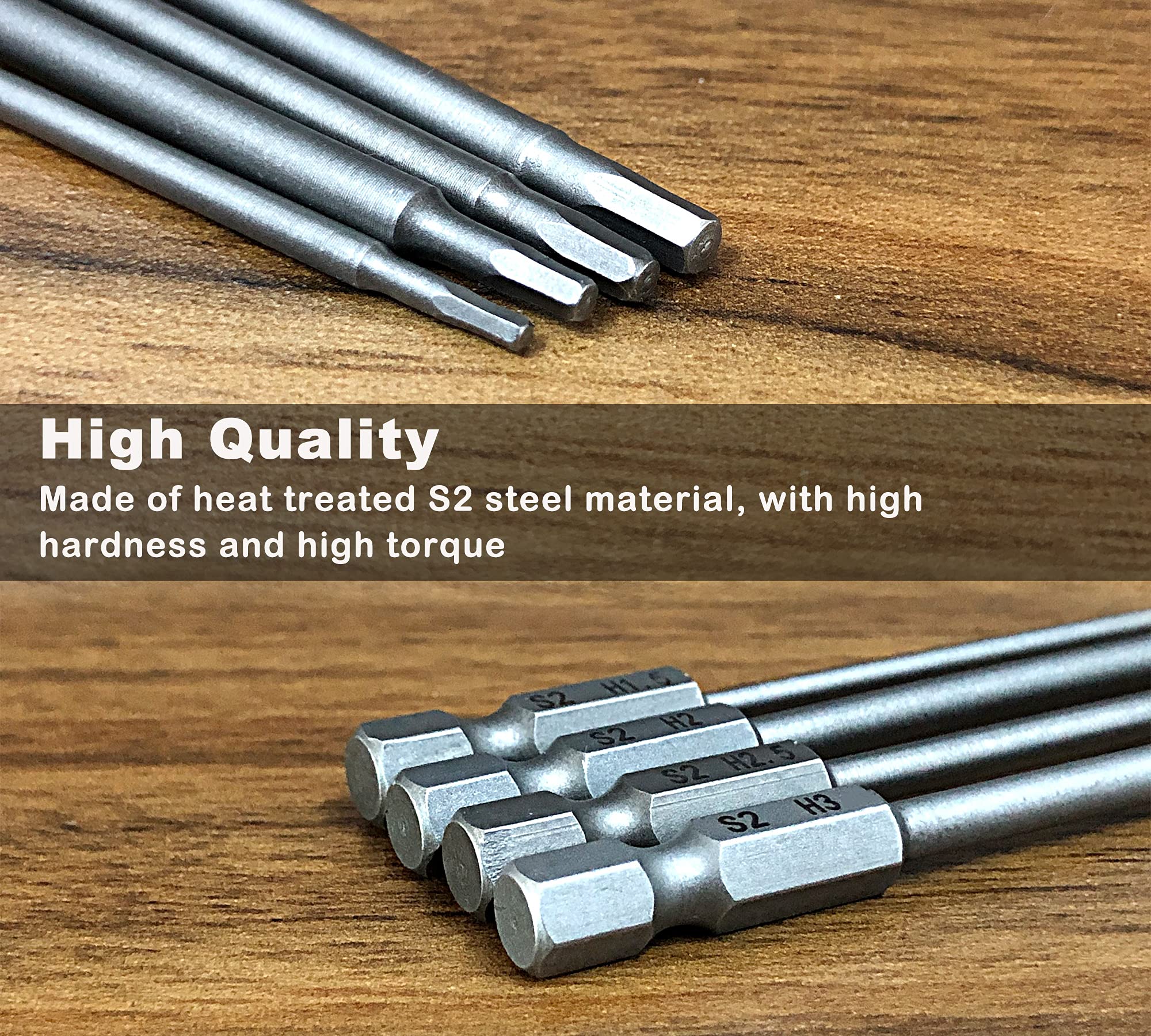 HOPLEX RC Hex Bit Set Hex Head Allen Wrench Drill Bit Set 1.5, 2.0, 2.5 & 3.0mm Upgrading of S2 Steel 1/4" Hex Shank 3.9" Long for Screwdrivers Bit Electric Screwgun/Power Drill RC Repair Working