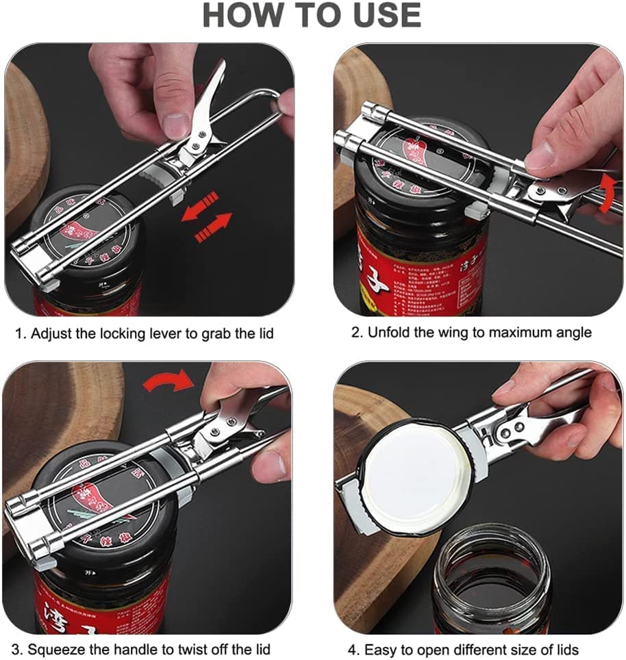 2023 NEW Adjustable Multifunctional Stainless Steel Can Opener, Jar Opener for Weak Hands, Adjustable Longer Handheld Bottle Opener for the Elderly and Children (4pcs)