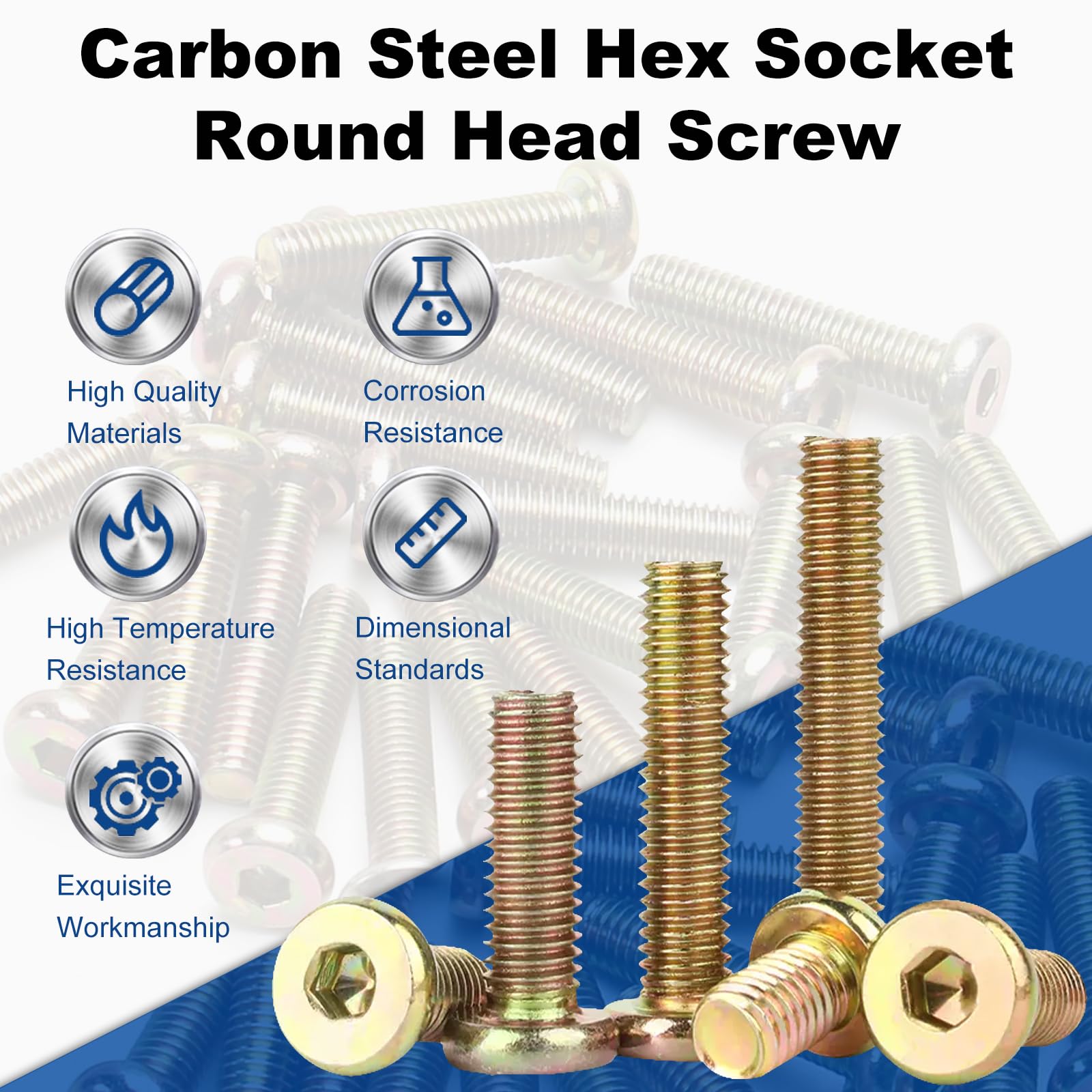 MroMax M6-1 x 55mm Hex Socket Flat Head Screws Furniture Bolts Fastener Full Thread Carbon Steel Colorful 20Pcs