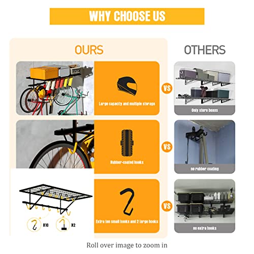 BMJX US Garage Shelves Garage Storage with Two Large Bike Hooks and 8 Small Hooks 31x15.5inch Powder Coated Steel Wall Frame Garage Organization(1 Pack)