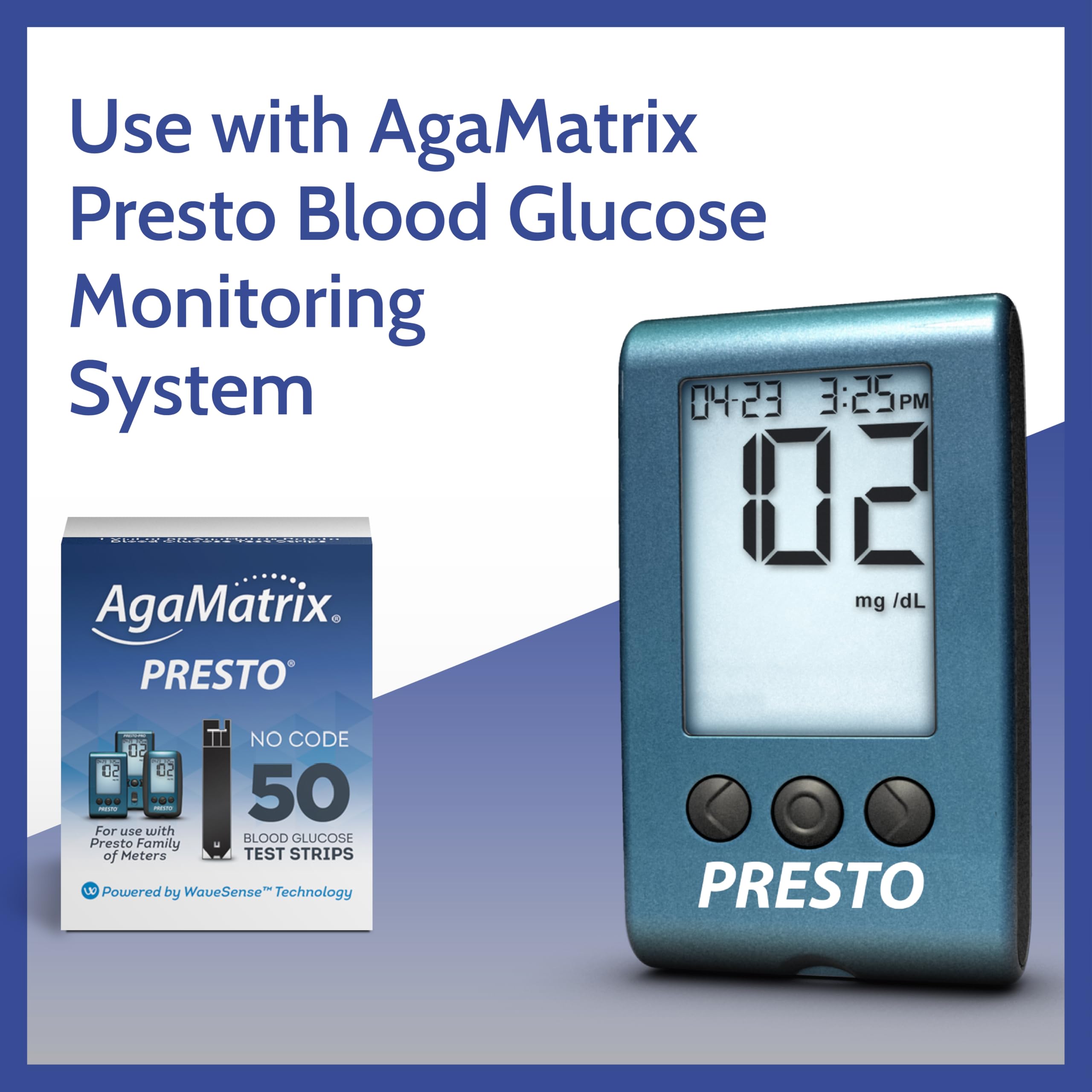 AgaMatrix WaveSense Presto Test Strips, 50 Count Box