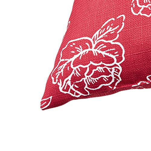 Amazon Basics 2-Pack Linen Style Decorative Throw Pillows - 18" Square, Classic Red Floral
