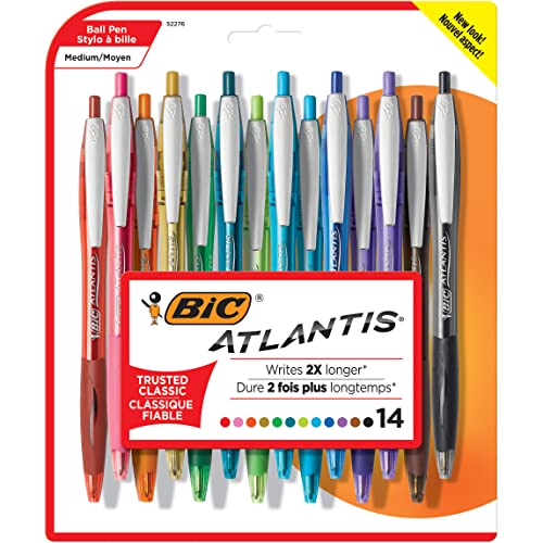 BIC Atlantis Original Retractable Fashion Ball Pen, Medium Point (1.0 mm), Assorted Colors, 14-Count
