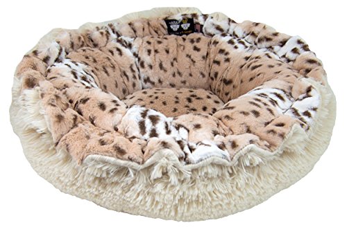 Bessie and Barnie Ultra Plush Aspen Snow Leopard/Blondie Shag Deluxe Dog/Pet Lily Pod Bed