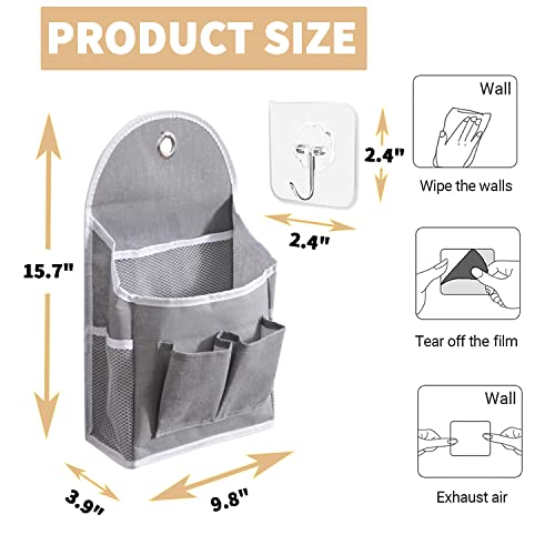 AIVIIN 2 Pcs Fabric Wall Hanging Storage Caddy Bag,Over The Door Closet Organizer for Bathroom Bedroom Kitchen Dorm Room Essentials Rv Storage and Organization Bed Side Storage(Grey)