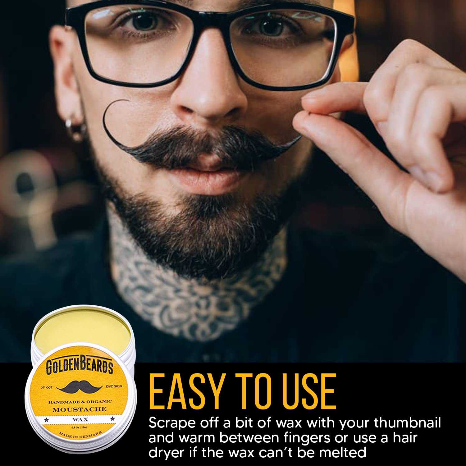 2 Mustache Wax Kit | Beard Wax for men strong hold | Moustache Wax for Men | Organic Mustache Care | Unscented Moustache Wax Neutral with Folding Comb - Set of Two 0,5 Oz Waxes |