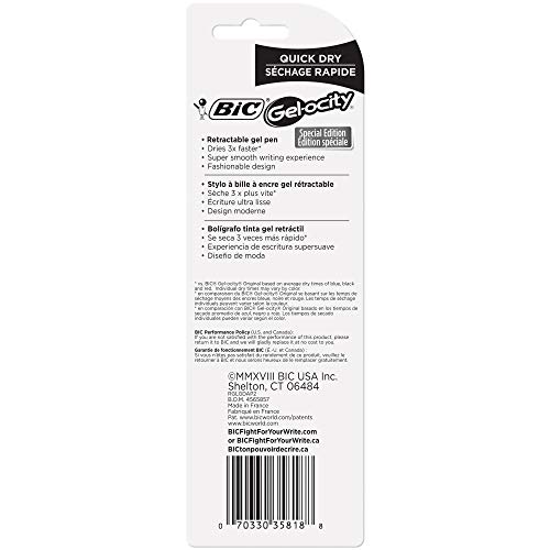 BIC Gel-ocity Quick Dry Special Edition Fashion Gel Pen, Medium Point (0.7mm), Assorted Fashion Colors, 2-Count